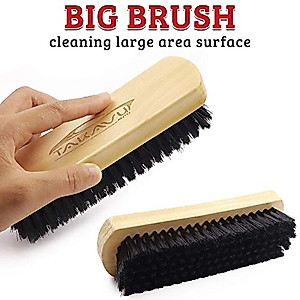 Leather & Textile Shine Brush by TAKAVU, Durable Soft Nylon Bristles, Included Detailing Cleaning Brush, Unique Concave Design Wood Handle for Car Interior Seat Carpet Upholstery Couch Boots Shoes