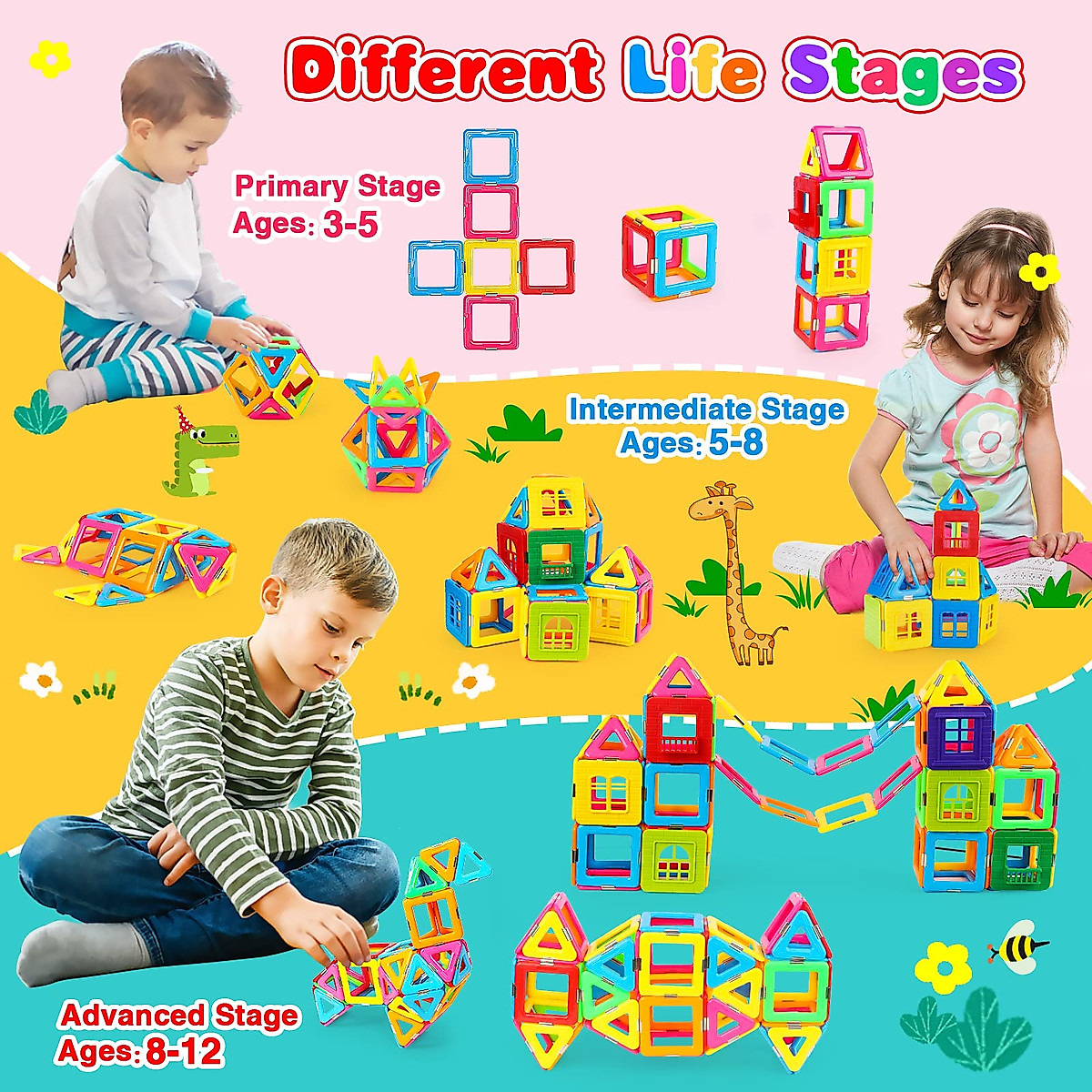KIDCHEER Magnet Toys for 3+ Year Old Boys and Girls Magnetic Tiles STEM Gifts Building Toys for Toddlers