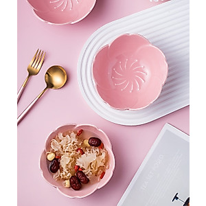 Jusalpha 4 Packs- Large 16.5 OZ Cherry Blossom Series Porcelain Serving Bowls, Cereal Bowls, Soup Bowls, Salad Bowl, Cereal, Pasta, Desserts and Daily Use - Bowl 005 (Pink)