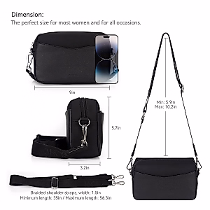 Jackie&Jill Small Crossbody Bags Purses for Women,Cork & Leather Shoulder Handbags with Wide Strap,Top Zipper Camera Bag (Black)