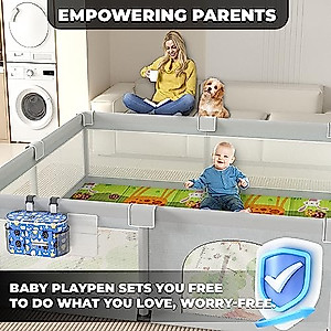 Baby Playpen with Mat 79" X 71", Extra Large Play Yard for Babies and Toddlers, Indoor/Outdoor Playpen, Sturdy Design with Gates, Play Pin, Baby Play Area with Ocean Balls