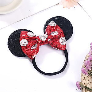 JIAHANG Mouse Ears Sequin Bow Nylon Hairband with Polka Dot, Hair Bow Headband, Soft Elastic Costume Headwear for Baby Girl Newborn Toddler, kids, Party Supplies