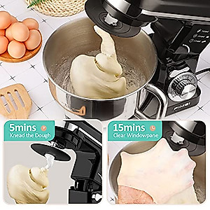 FIMEI Stand Mixer, 5.5 Qt Food Mixer, 6-Speed Tilt-Head Kitchen Mixer (Dough Hook and Beater with Ceramic Glaze, Whisk), Lower Noise, Anti-Slip (Black)