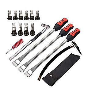 Dr.Roc Tire Spoons Lever Motorcycle Dirt Bike Lawn Mower Tire Changing Tools with Bag 3x14.5 inchTire Irons and 1x Tire Valve Stems with Remover Tool (Black) (Chrome)