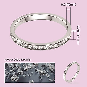Women's Stainless Steel (316L) Stackable Band Ring, 2mm Wide, Full Eternity Ring. Cubic Zirconia (CZ) Wedding Band Ring, Size 5-10, Channel Setting