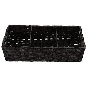 STOBOK Black Woven Storage Baskets Toilet Tank Topper Paper Basket 3 Compartment Storage Basket Desktop Storage Baskets Case Box for Organizer Small Things Makeup Bathroom Office Home (Black)