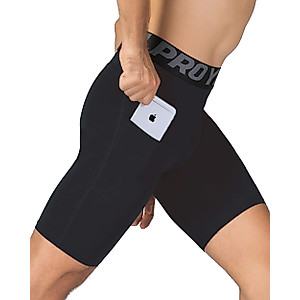 Yuerlian Compression Shorts Men with Pocket Spandex Sport Shorts Athletic Workout Running Performance Baselayer Underwear 3 Packs