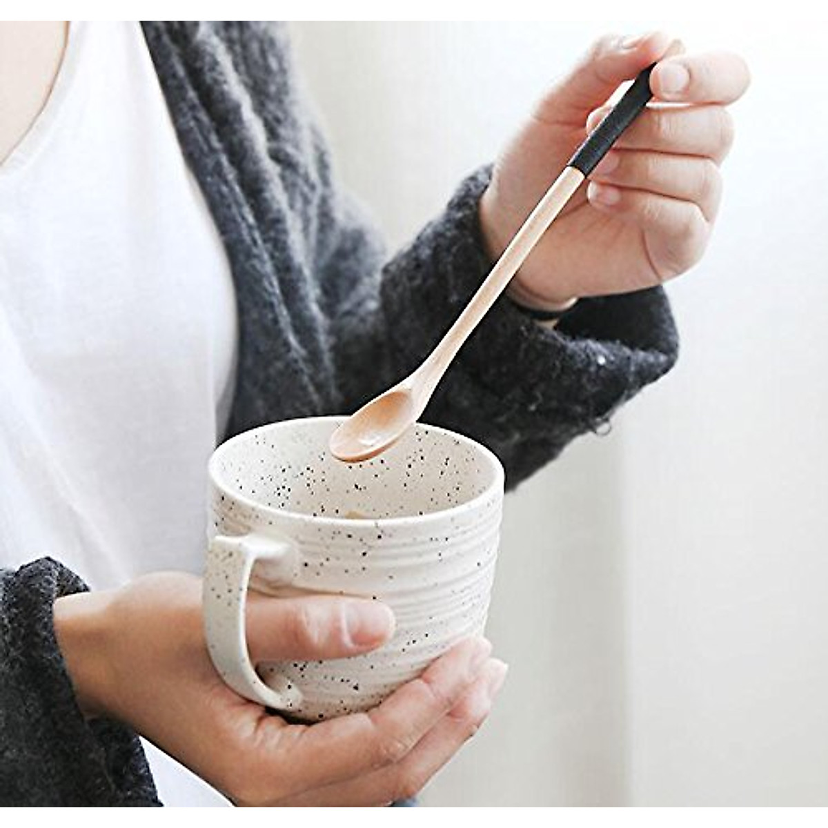 2 Set of Retro Handcrafted Wooden Long Coffee Tea Spoon Coffee Stirrers with Cable Tie