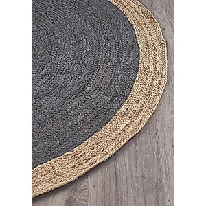Fab Habitat Essentials Braided Area Rug - Dark Blue - Handwoven, Natural Fiber, Soft Underfoot - Natural Jute - Bedroom, Living Room, Dining Room - 5ft Round
