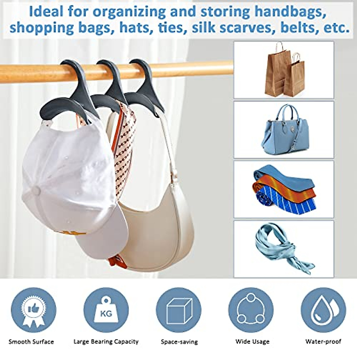 DricRoda Purse Handbag Hanger Hook, Purse Handbag Closet Organizer Storage Hook, Portable Plastic Closet Rod Hanger Rack Holder for Purses Bags Hats Ties Silk Scarves Belts, Space Saving, 6 Pack
