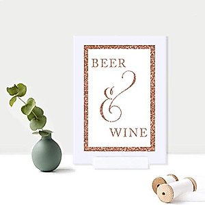 Andaz Press Framed Wedding Party Signs, Rose Gold Glitter, 4x6-inch, Beer & Wine Bar Sign, 1-Pack, Copper Champagne Colored Decorations