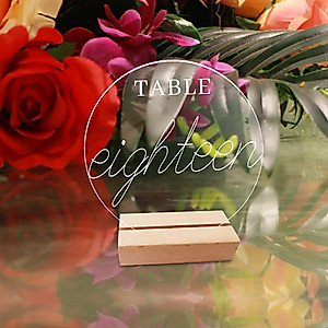 10 Piece Natural Place Card Holder With Round Acrylic Plate Card Holder Wood For Wedding Table Number Place Card Holder Photo Stand