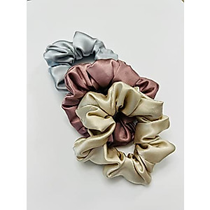 BLP Silk Scrunchie 100% Mulberry Silk for Hair 3-pack Hair Scrunchie for Women's Hair Neutral Colors Sleep Hair Tie Stocking Stuffer Ideas