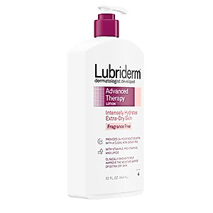 Lubriderm Advanced Therapy Fragrance-Free Moisturizing Lotion With Vitamins E And Pro-Vitamin B5, Intense Hydration For Extra Dry Skin, Non-Greasy Formula, 32 fl. oz