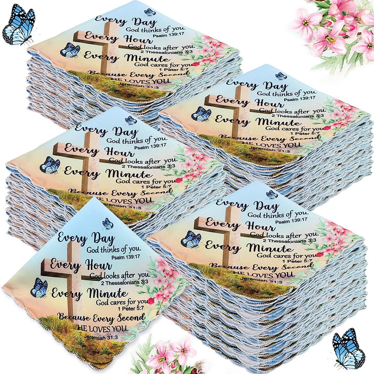 SmoothNovelty 50 Pcs Handkerchiefs for Women Christian Gifts Bulk Soft Gifts Inspirational Religious Bible Verse Gifts