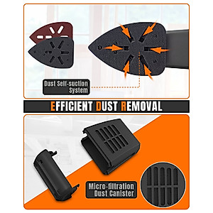 DWT Detail Sander, 1.5A 15000 OPM Electric Sander with 24pcs Sandpapers, Efficient Dust Collection System & Detail Finger Attachment, Soft Grip Handle, Compact Hand Sander for Woodworking