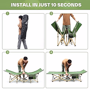 Sportneer Camping Cots for Adults, Camp Cot 2 Side Pockets Cots for Sleeping 450LBS(Max Load) Portable Folding Cots Extra Wider Cot with Carry Bag for Camping Beach Lounging BBQ Hiking Office