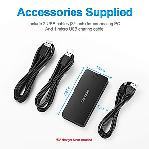 USB Switch, USB Switcher with 4 USB 3.0 Ports & 2 PC Ports for Mouse, Keyboard, Scanner, Printer, PCs with One-Button Switch and 2 Pack USB Cable and 1 Charging Cable, for Mac/Windows/Linux (USB 3.0)