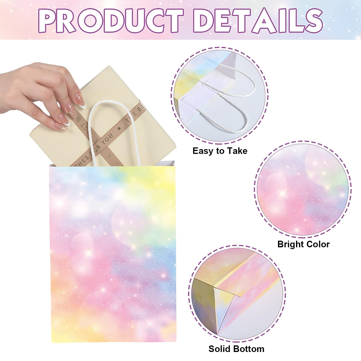 Maitys 24 Pieces Pastel Rainbow Gift Bags with Tissue Paper Rainbow Party Favor Bags Pastel Goodie Candy Bags Pastel Rainbow Party Supplies for Kids Girls Birthday Wedding Baby Shower Decorations