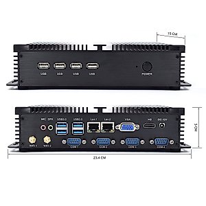 IDEARACE Powerful Fanless Mini PC, Intel i5 2 Cores CPU Industrial Desktop Computer, 8GB RAM+128GB SSD, 4xCOM RS232, 4xUSB 3.0, 2xNICs, HD, VGA, Metal Case, W-11 Pro