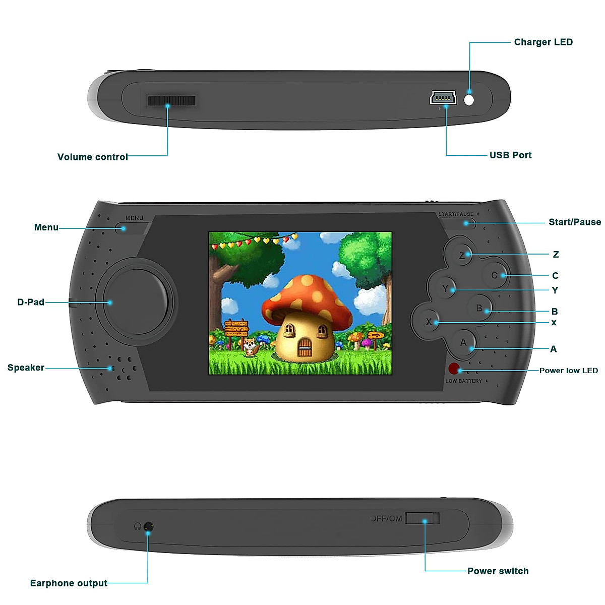 Handheld Games for Kids 16 Bit Retro Video Game Player Built-in 230 HD Games 3” TFT Screen Rechargeable Electronic Games Support Headphone for Best Gift (Black)