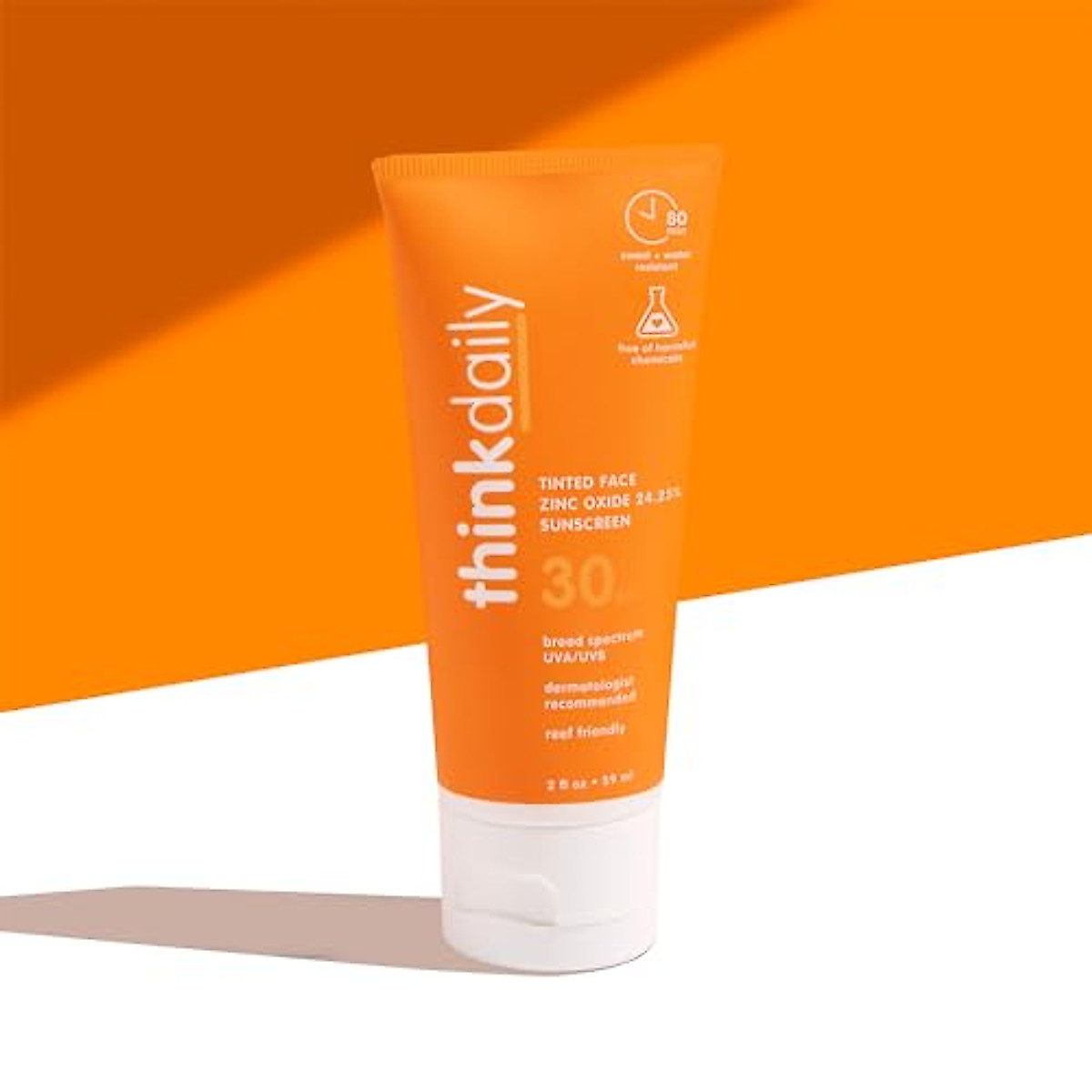Thinkdaily Tinted Sunscreen for Face, SPF 30, 24.25% Zinc Oxide, 2 Oz, Safe, Natural, Water Resistant Reef Safe Sunscreen, All Skin Tones, Broad Spectrum UVA/UVB Sun Screen for Sun Protection