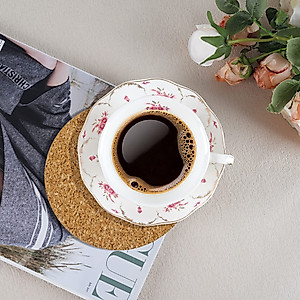 fanquare White Porcelain Tea Cup with Saucer, Single Rose Tea Cup for Coffee, Latte, Espresso, 7.4oz