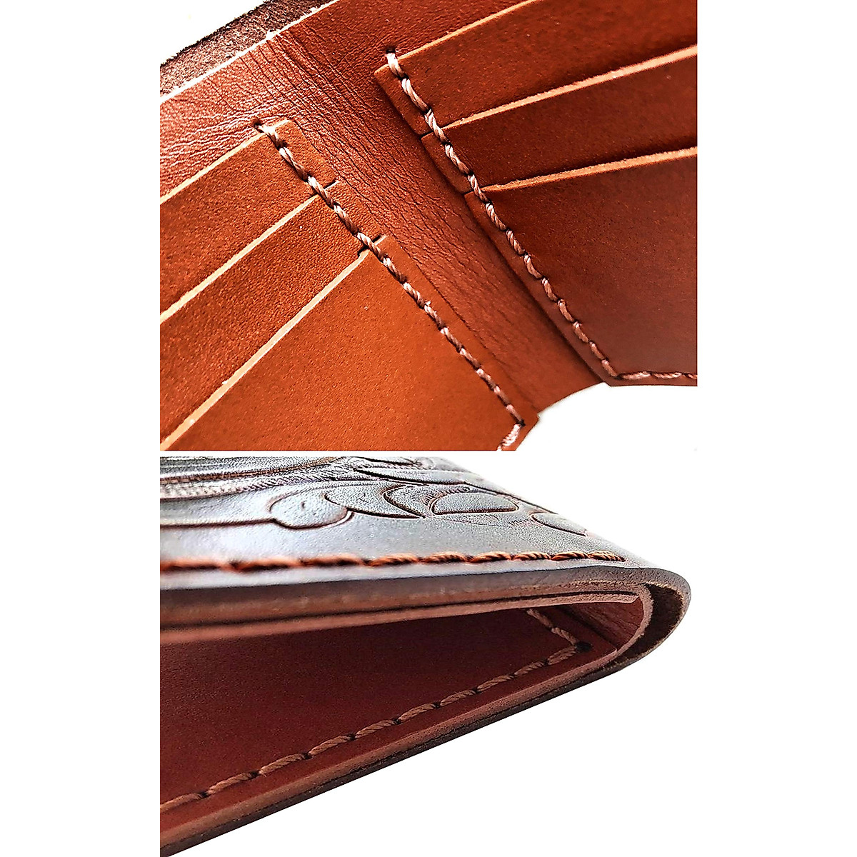 NICKSTON Brown Tooled Genuine Leather Wallet with Floral Motifs Unisex Men Women Crafted Carved Engraved Embossed Strong Stitched Compartments for ID Banknotes Cards Luxury Gift for Her Him