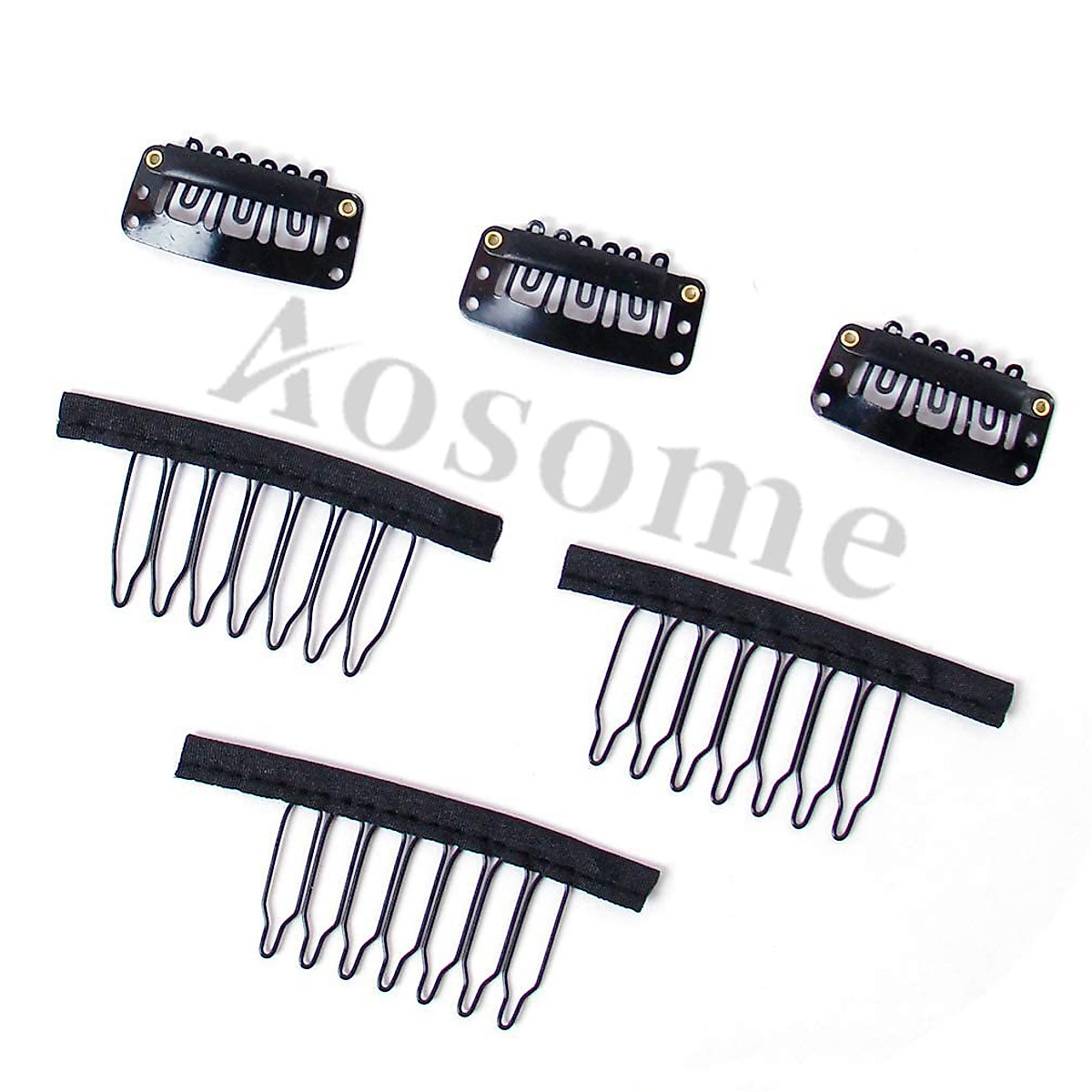 70 Pcs Wig Accessories Set 60Pcs Hair Extensions Wig Clips 7-Teeth Wig Combs with Cloth 6-Teeth U-Shape Metal Snap Clips 5 Curved Needles 5 T-Pins