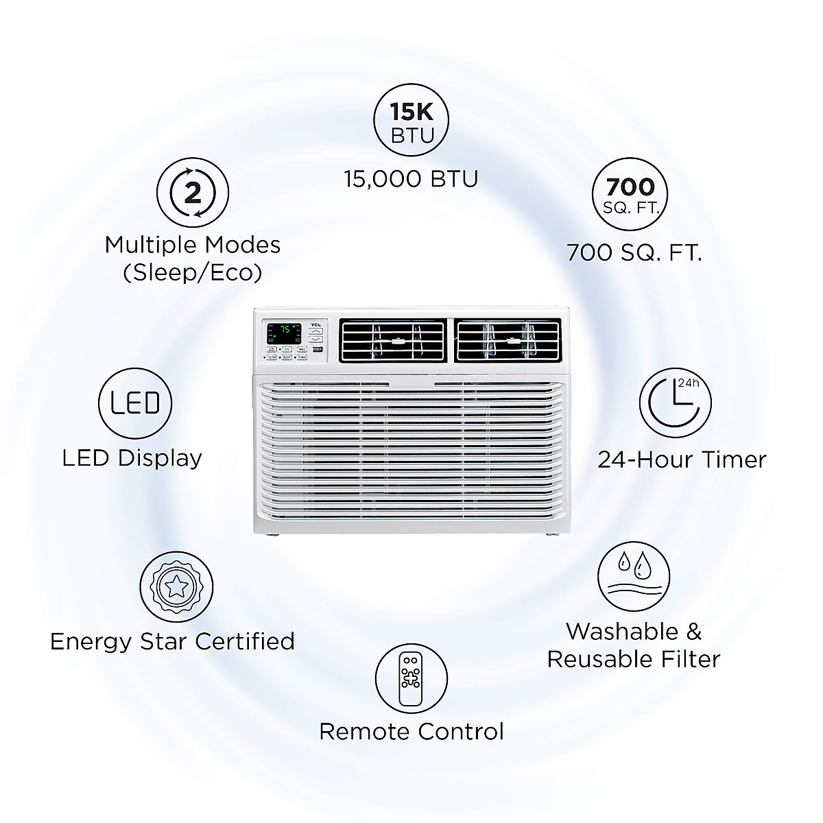 TCL 15W3E1-A Home Series Window Air Conditioner, 15,000 BTU, White