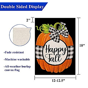 Covido Home Decorative Pumpkin Garden Flag, Happy Fall House Yard Outdoor Welcome Decor Buffalo Plaid Check Sign, Farmhouse Autumn Outside Decoration Seasonal Burlap Small Flag Double Sided 12 x 18