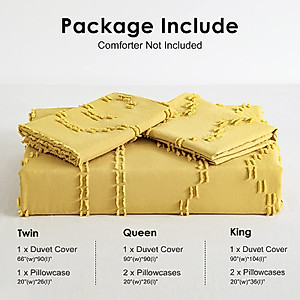 WARMDERN Boho Duvet Cover Set, Tufted Bedding Duvet Covers Soft Washed Microfiber Duvet Cover King Size, 3 Pieces Embroidery Shabby Chic Duvet Cover with Zipper Closure(Yellow, King)