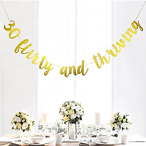 Starsgarden 30 Flirty & Thriving Banner, 30th Birthday Bunting Sign, Dirty Thirty Party Decorations, Dirty 30 Party Sign(Gold)