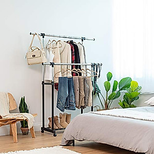 IRIS USA Adjustable and Extendable Double-Rod Clothes Garment Rack