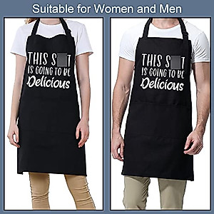 Miracu Funny Aprons for Men, Cooking Aprons for Women, Dad Apron, Fathers Day Apron Gifts for Husband, Boyfriend - Birthday Chef Gifts for Men, Fun BBQ Baking Grilling Kitchen Apron, Chef Grill Apron