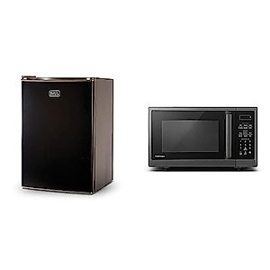 BLACK+DECKER BCRK25B Compact Refrigerator Energy Star Single Door Mini Fridge with Freezer, 2.5 Cubic Feet, Black & TOSHIBA ML2-EM09PA(BS) Small Countertop Microwave Oven With 6 Auto Menus