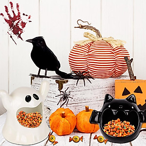 DIYDEC 2pcs Halloween Candy Bowls, Halloween Candy Dish Candle Holder Bat Ghost Ceramic Dish for Halloween Tiered Tray Ornament Tableware Party Decor Gifts