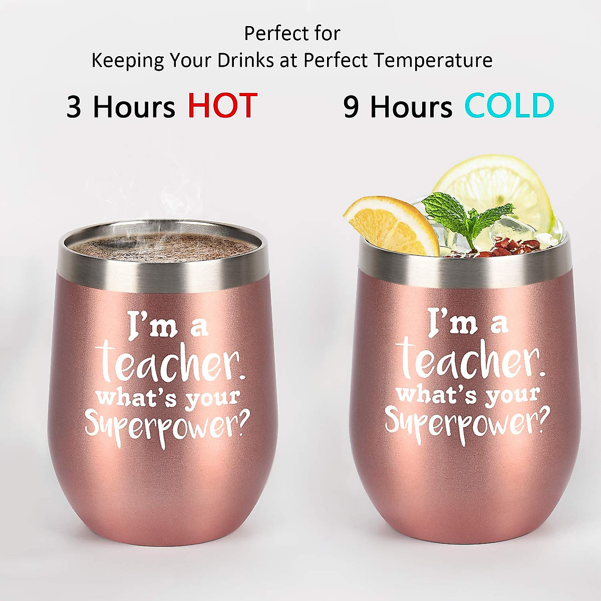 Lifecapido Teacher's Day Idea for Teacher Professor Women, Wine Tumbler with Lid and Straw, I'm A Teacher Stainless Steel Wine Tumbler Funny Teacher Appreciation Idea(12 Oz, Rose Gold)