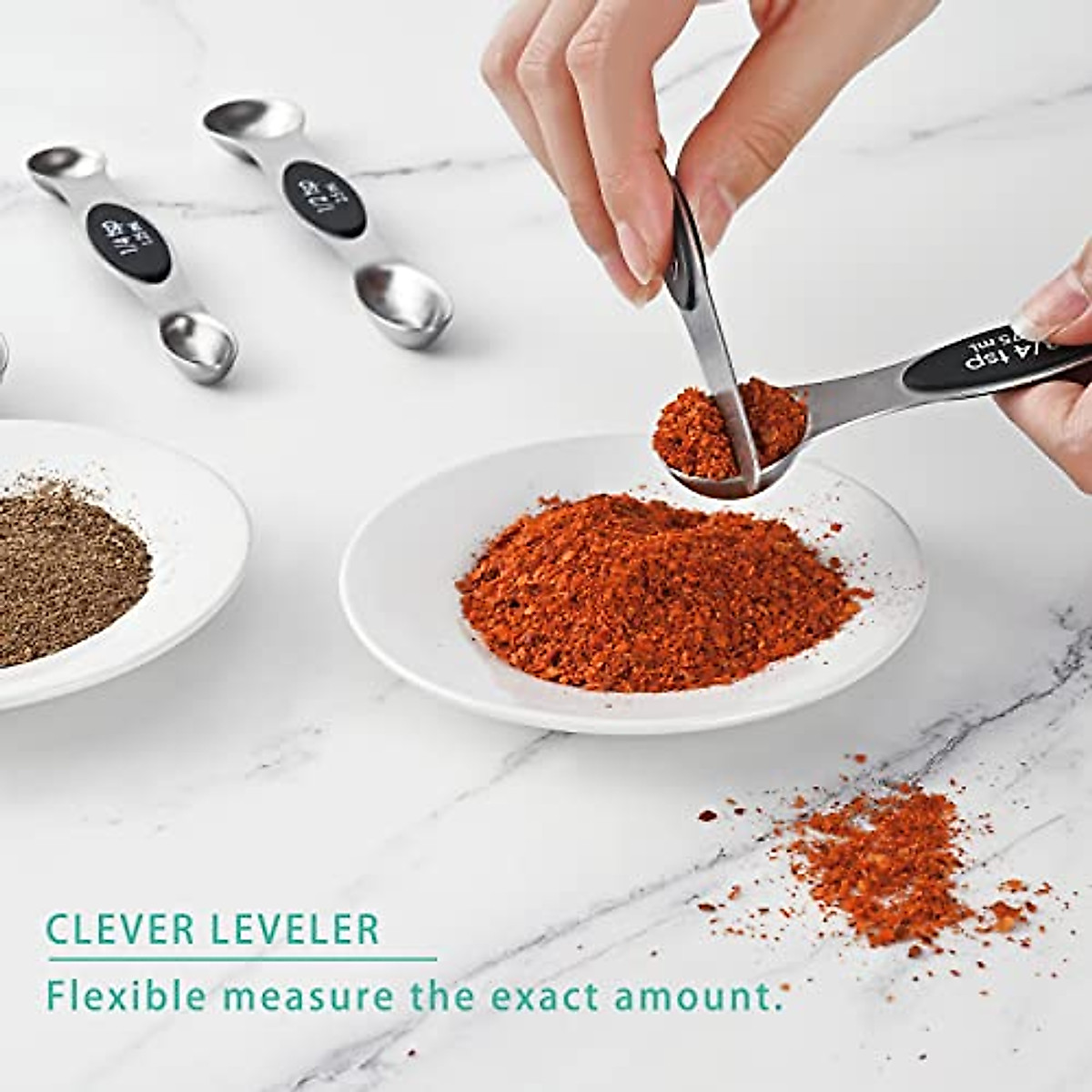 Elyum Measuring Spoons, 8 Sets Magnetic Measuring Spoons Dual Sided Stainless Steel Measuring Spoons Stackable Nesting Tablespoon Teaspoon, Fits in Spice Jars, for Dry or Liquid Ingredients (Black)