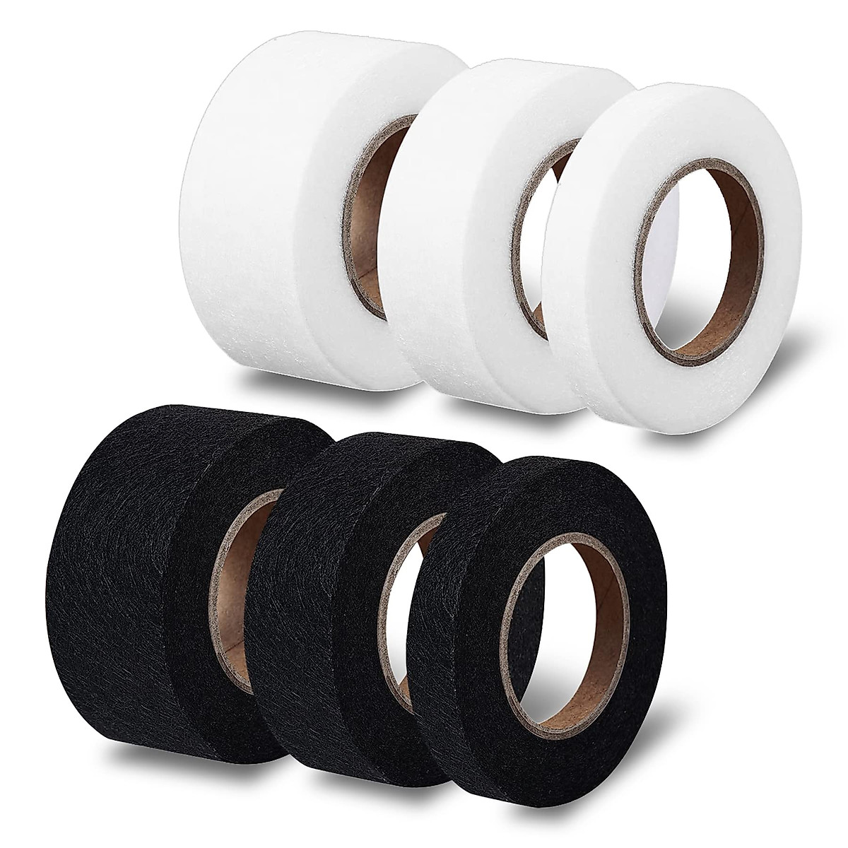 6 Rolls of Versatile Hemming Tape, 162 Yards of No-Sew Iron-On Fabric Fusing Tape for Easy Clothes Repair and Sewing Projects, Ideal for Pants, Dresse, Curtain and More (0.4/0.8/1.2 inch, White/Black)