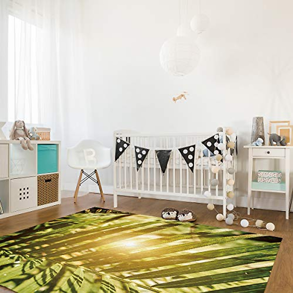 Area Rug 2' x 3' Palm Leaf Carpet Tropical Plants Sunshine Floor Mat Non Slip Runner Rectangle Rugs for Living Room Bedroom