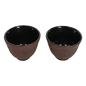Ebros Gift Japanese Traditional Style Cast Iron Tea Bamboo Design In Red Burgundy Color Tea Cups Teacups Set Of 2 Drinkware Tetsubin Style Tea Service
