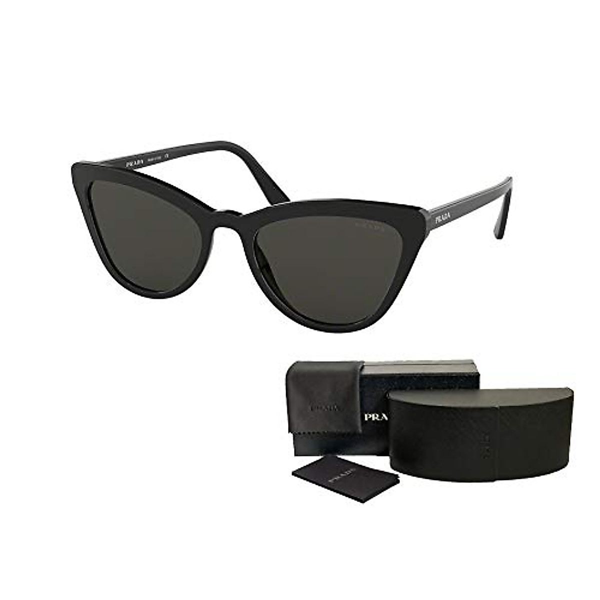 Prada PR01VS CATWALK 1AB5S0 56M Black/Grey Cat Eye Sunglasses For Women + BUNDLE With Designer iWear Complimentary Eyewear Kit