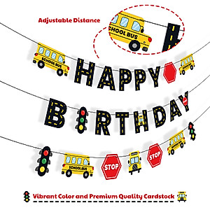 School Bus Happy Birthday Banner Wheels on the Bus Bday Party Garland for Kids Yellow Bus Birthday Party Decorations Back to School Banner Party Supplies