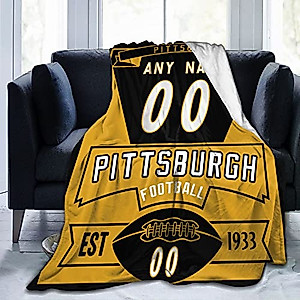 Custom Football City Blanket Personalized Fan Gift Throw Blanket Add Your Name & Number Decorative for Bedroom Living Room