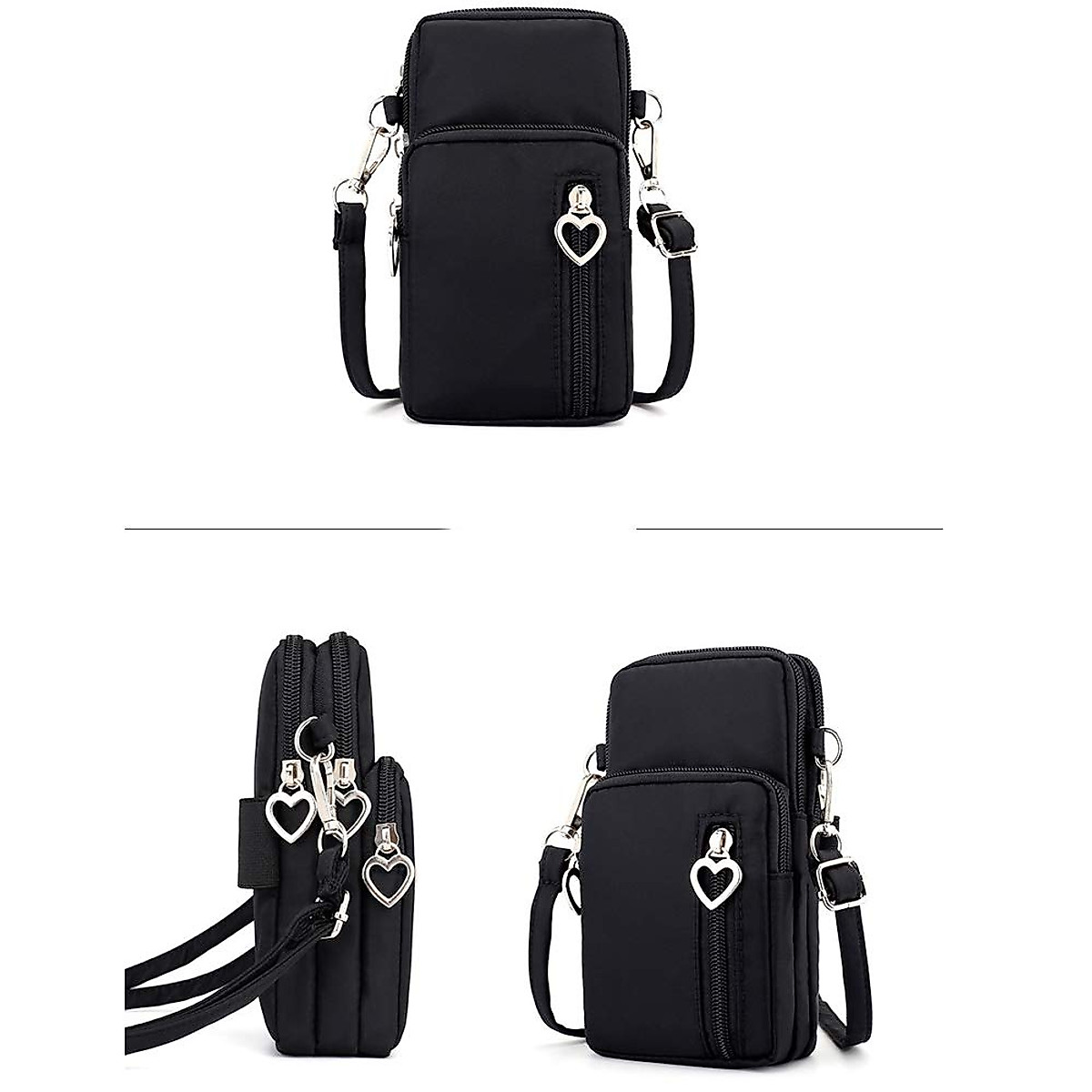 nobrand Small Crossbody Bag for Women, Black Cell Phone Purse Wallet Travel Wristlet Armband (Black)