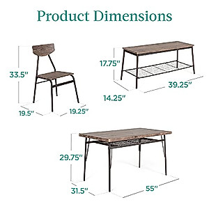 Best Choice Products 6-Piece 55in Modern Dining Set for Home, Kitchen, Dining Room w/Storage Racks, Rectangular Table, Bench, 4 Chairs, Steel Frame - Brown