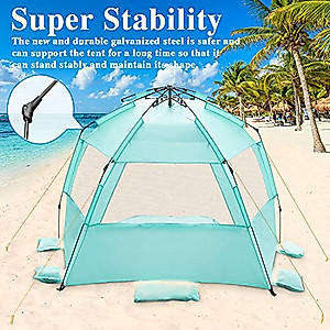 KO-ON Pop Up Beach Tent for 4 Person, Easy Setup and Portable Beach Shade Sun Shelter Canopy with UPF 50+ UV Protection, Extendable Floor with 3 Ventilating Windows Plus Carrying Bag