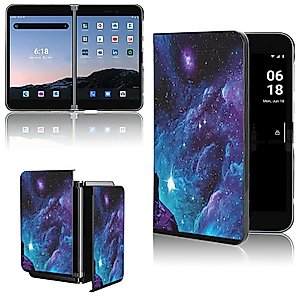 AIRWEE Case for Microsoft Surface Duo Case,Surface Duo Leather Case 2020, Ultra Slim Hard PC Back Case Protective Fold Cover Case for Microsoft Surface Duo,Starry Sky