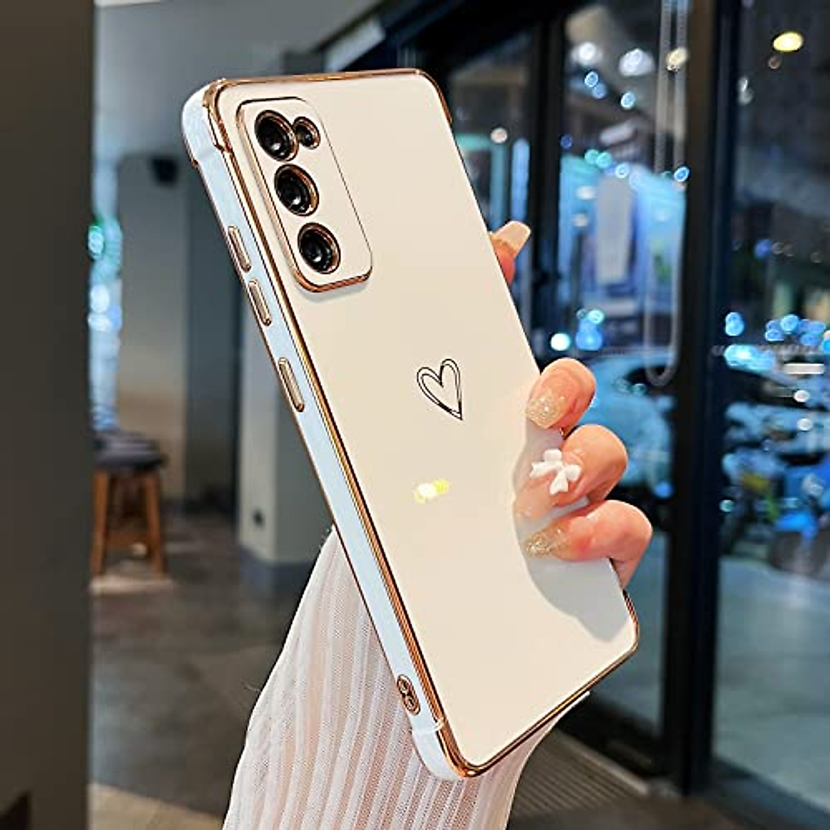 ZTOFERA Designed for Samsung Galaxy S20 FE 5G Case,Cute Plating Edge Love Hearts Pattern with Camera Lens Protection Phone Cover for Girls Women,White